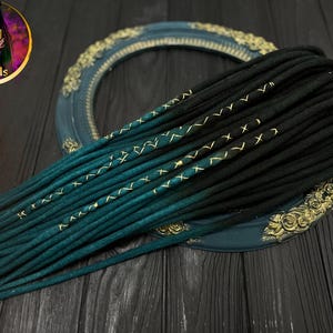 Wool Dreads "midnight" Black Ombre to Dark Cyan Dreadlocks With Gold ...