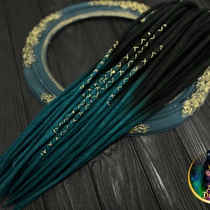 Wool Dreads midnight Black Ombre to Dark Cyan Dreadlocks With Gold ...
