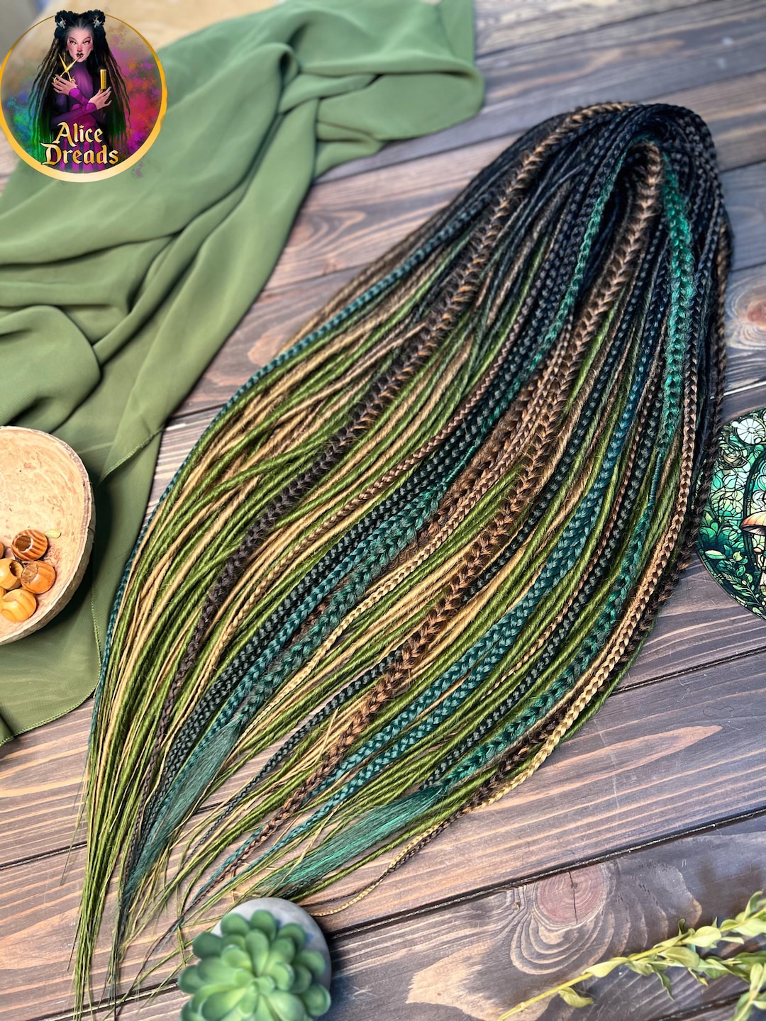 Ombre Synthetic Dreads: Bohemian Black to Olive Green, Emerald, Blonde ...