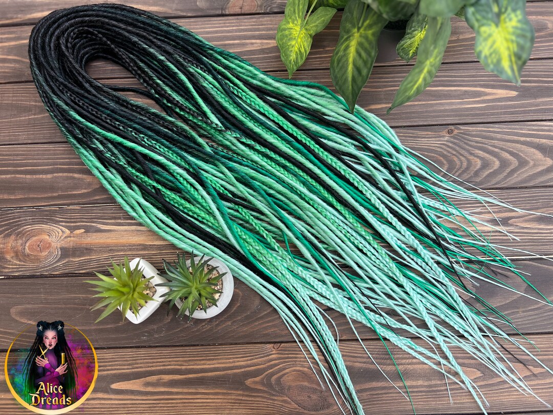 Thin Synthetic Dreads and Braids Black to Green to Mint Ombre ...