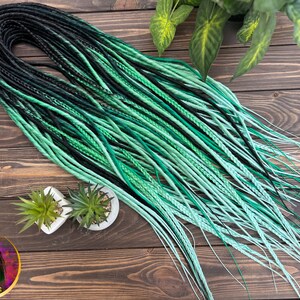 Thin Synthetic Dreads and Braids Black to Green to Mint Ombre ...