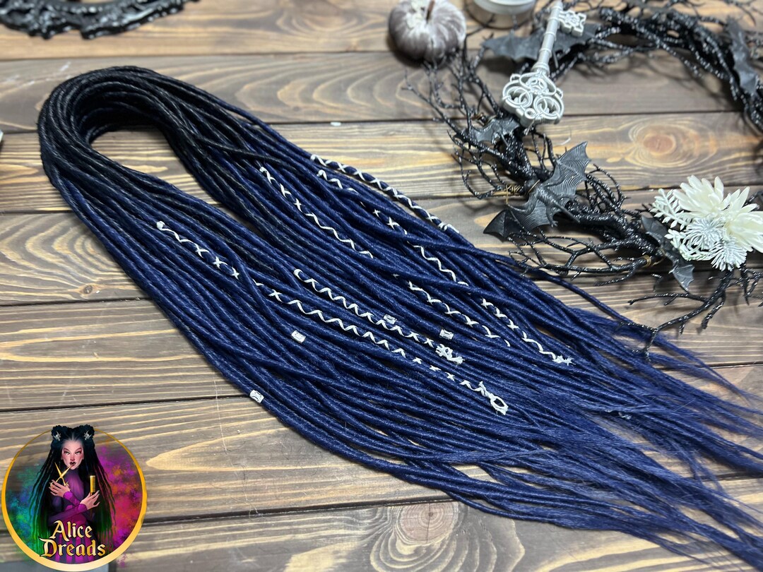 Thin Synthetic Dreads Black to Navy Blue Dreadlocks Hair Extensions ...