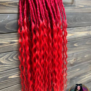 Curly Dark Red to Bright Red Dreads Wavy Synthetic Double or Single ...