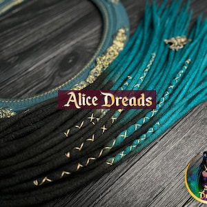Wool Dreads "midnight" Black Ombre to Dark Cyan Dreadlocks With Gold ...