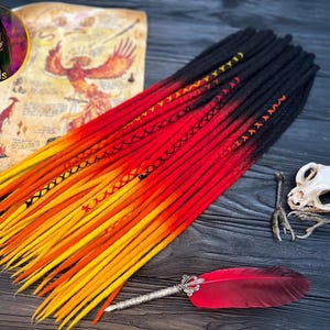 Wool Ombre Double Ended Dreadlocks DE Dreads “phoenix” Black Red Yellow ...