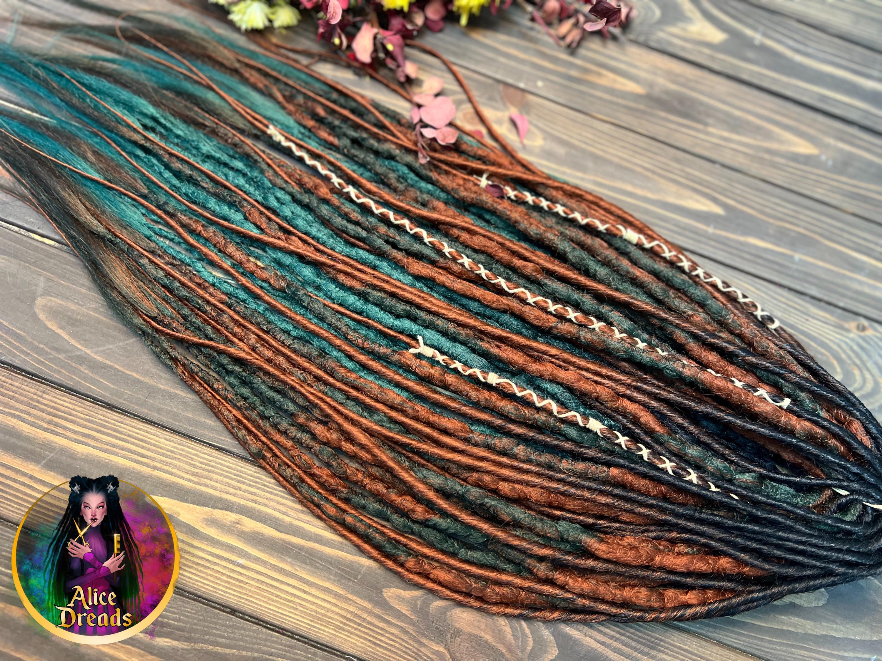 Crochet Made Synthetic Dreads: Black to Emerald Green & Terracotta ...