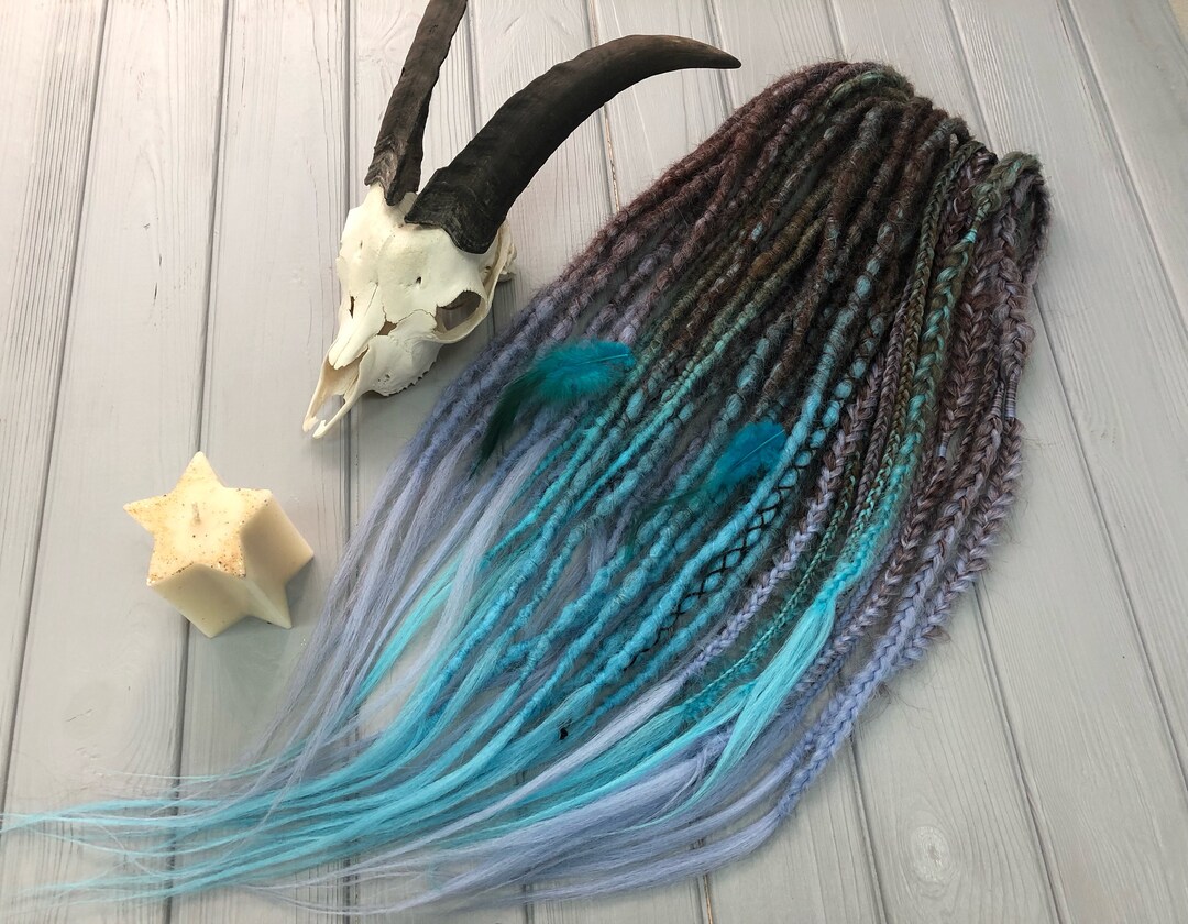 Dark Brown Blue Aqua Full Set Dreads Long Crochet Synthetic DE Dreads ...