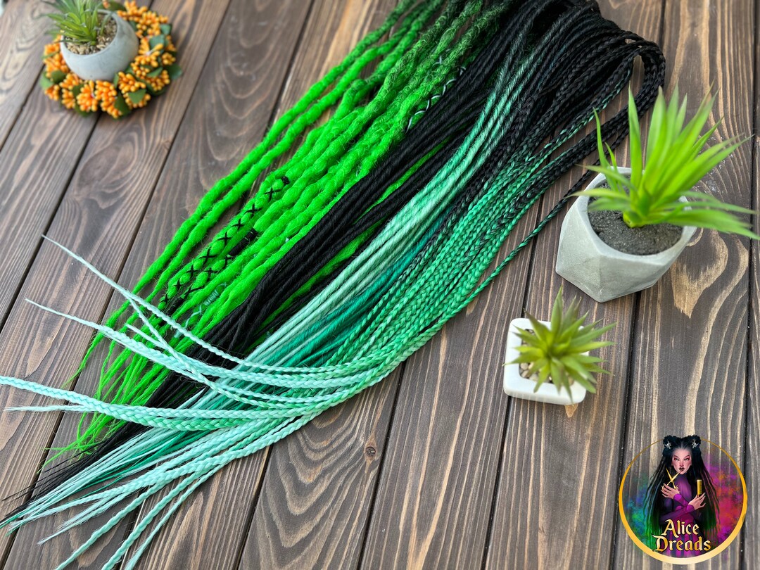 Dreadlock Extensions Set of Crochet Synthetic Dreads Green Dreadlocks ...