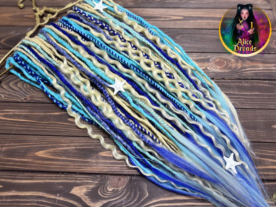 Curls Crochet Synthetic Dreads mermaid Wavy Locks Blonde Blue Dark Blue ...