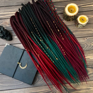 Double Ended Wool Dread Extensions Bohemian Dreads Dark Brown Emerald ...