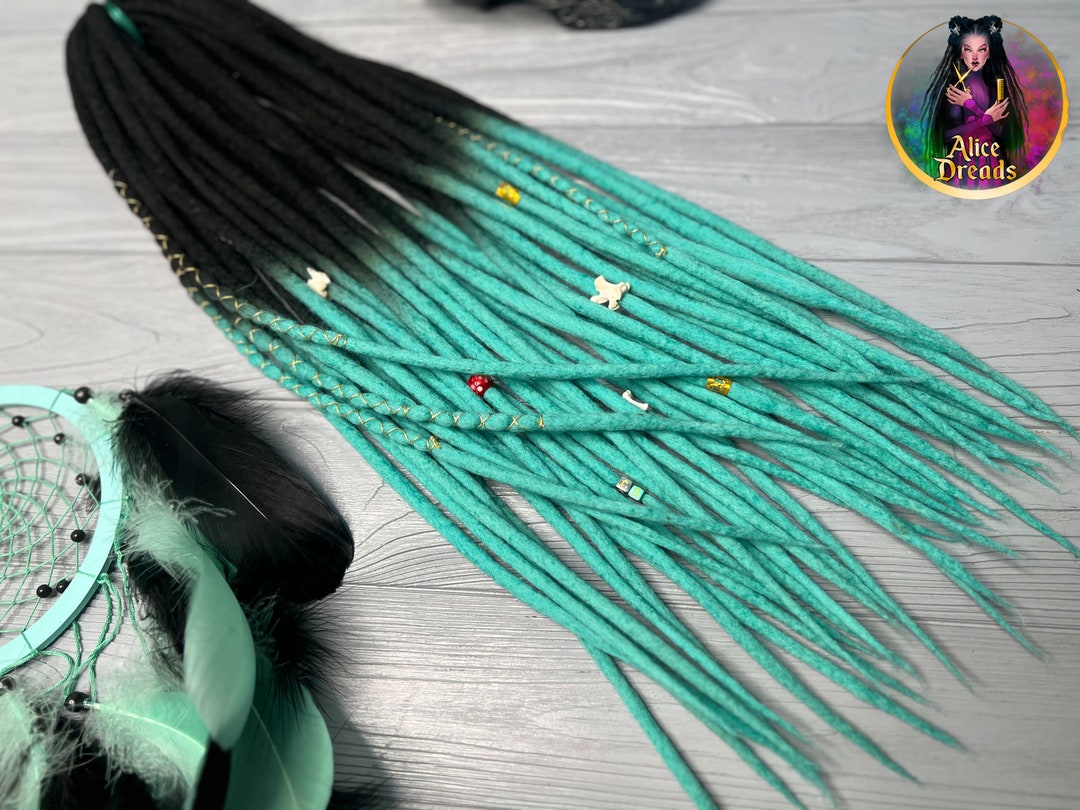 Dreadlock Extensions Black to Turquoise Dreads Set of Wool Dreadlocks ...