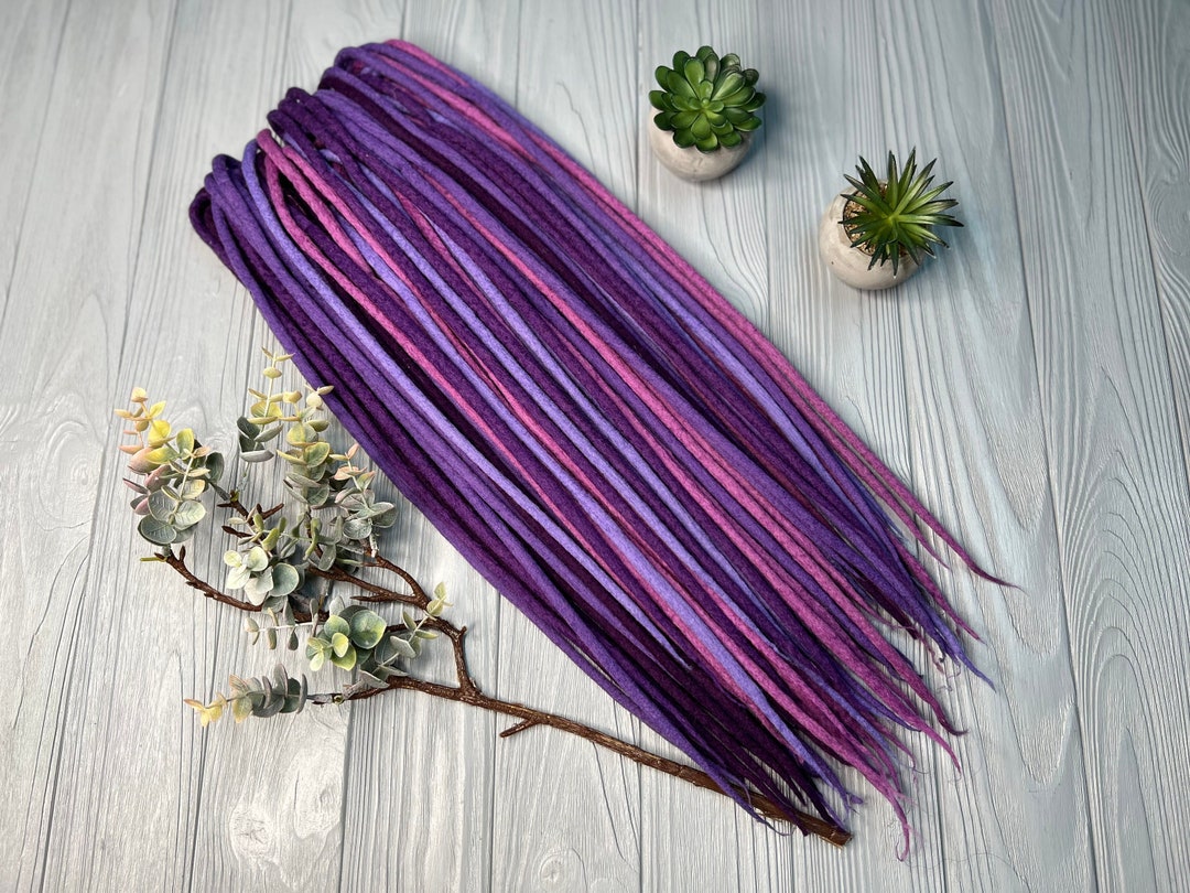 Purple Dreadlock Extensions Set of Wool Dreads Shades Violet Dark Pink ...