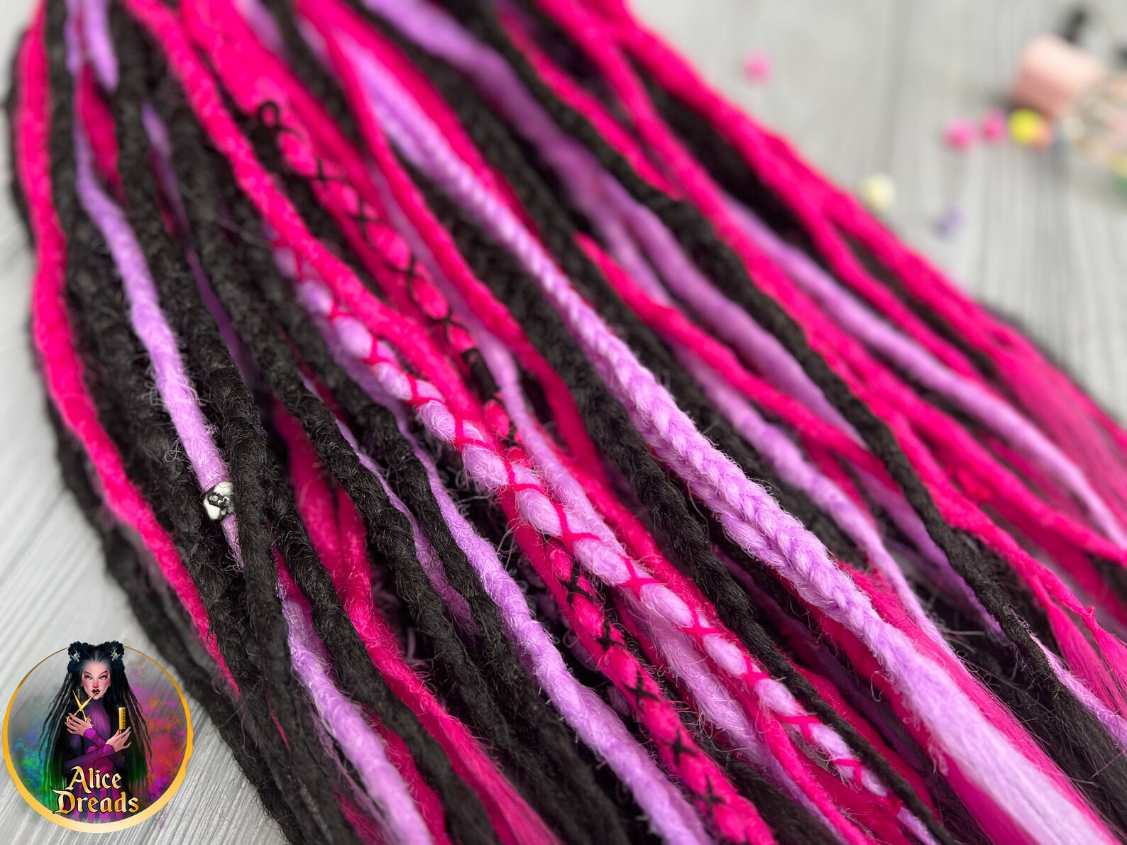 Dreadlock Extensions Set of Synthetic Dreads With Braids Black, Fuxia ...