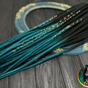 Wool Dreads midnight Black Ombre to Dark Cyan Dreadlocks With Gold ...