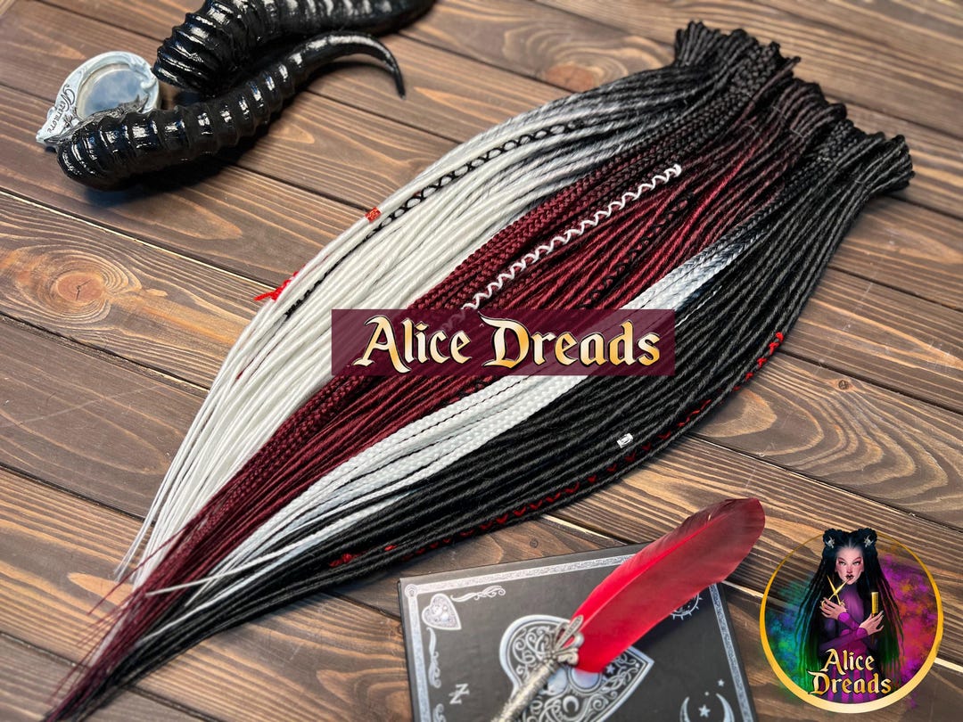 Black to Burgundy White Ombre Synthetic Dreads: Dark Red Vine Double ...