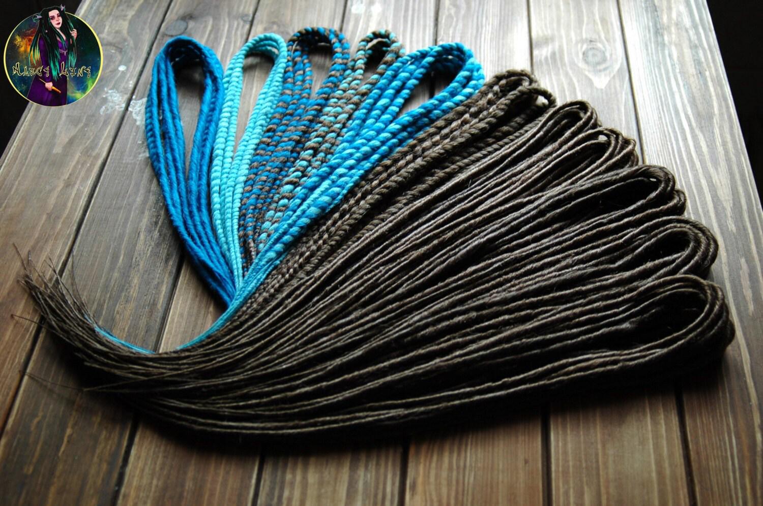 Blue Synthetic Dreads Full Head Set of Dreadlock Extensions Brown Cyan ...