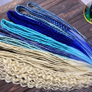 Curls Crochet Synthetic Dreads mermaid Wavy Locks Blonde Blue Dark Blue ...