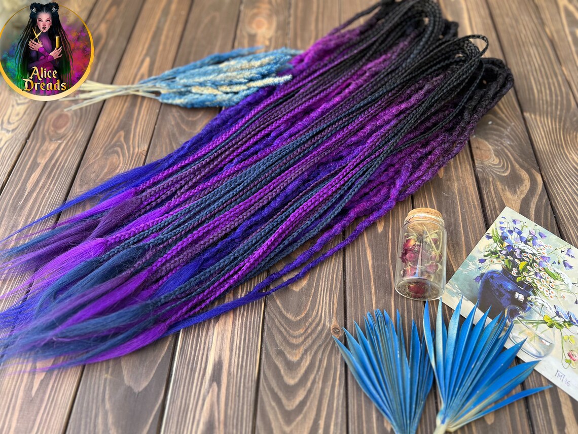 Crochet Synthetic Dreads With Braids in Black to Purple to - Etsy