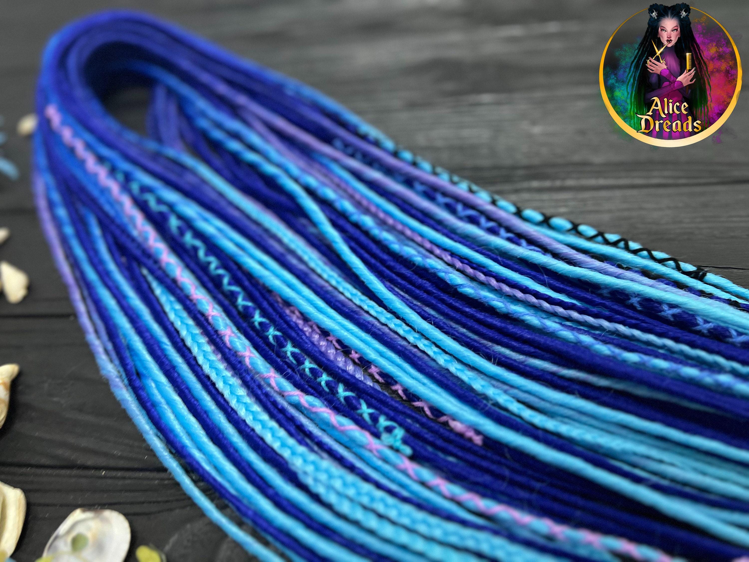 Thin Synthetic Dreads for Blue Hair Ombre With Wrapped Accents Bright ...