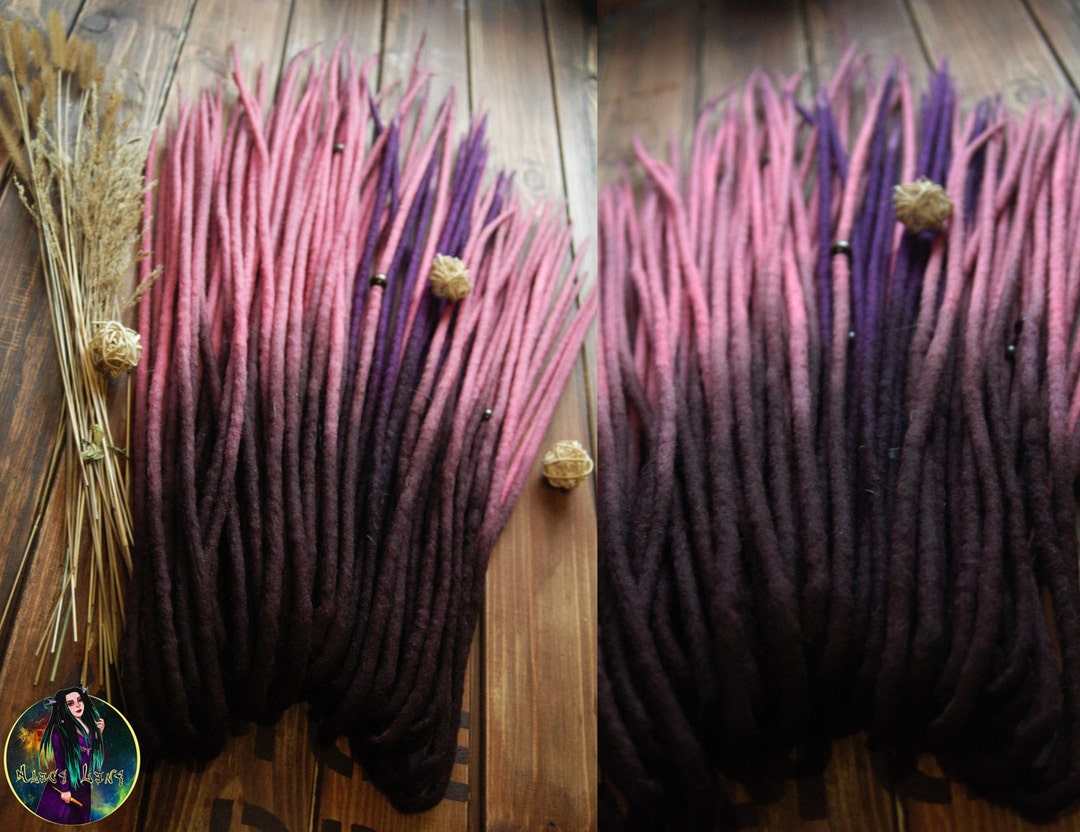 Pink Full Set of Wool Dreadlock Extensions Ombre Double Ended DE Dreads ...