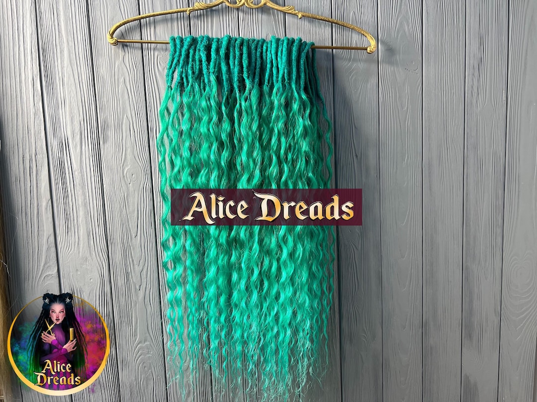 Curly Emerald to Bright Green Mint Dreads Wavy Synthetic Double or ...