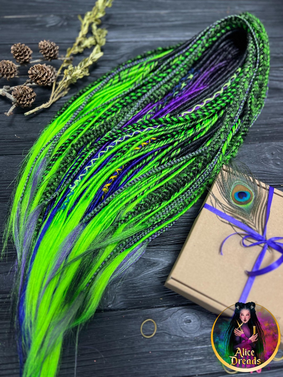 Neon Green Synthetic Dreads: Black Purple Blue Hair Extensions With ...