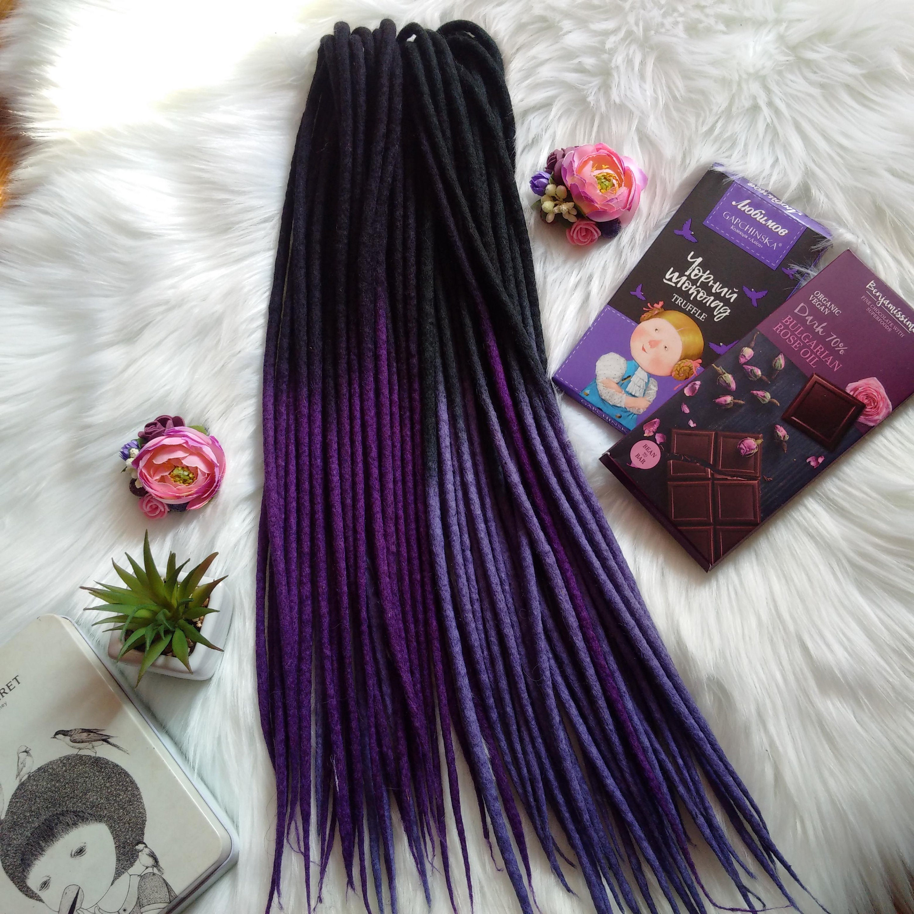 Set of Wool DE Dreads Black Purple Double Ended Dreadlocks by - Etsy