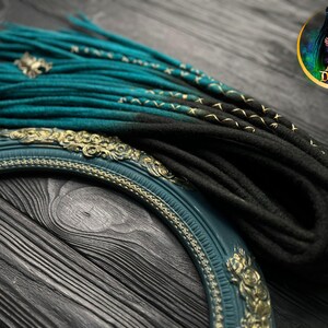 Wool Dreads "midnight" Black Ombre to Dark Cyan Dreadlocks With Gold ...