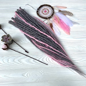 Dreadlock Extensions Full Set of Dreads Grey Medium Pastel Pink Long ...