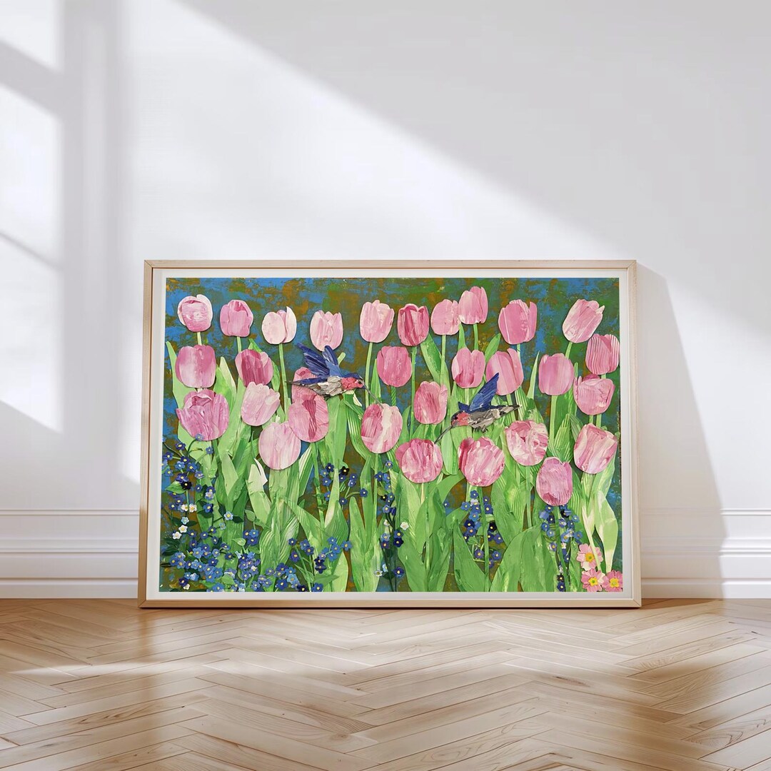 Collage, Print, Tulips, Hummingbirds, Botanical, Botanical Art, Floral ...