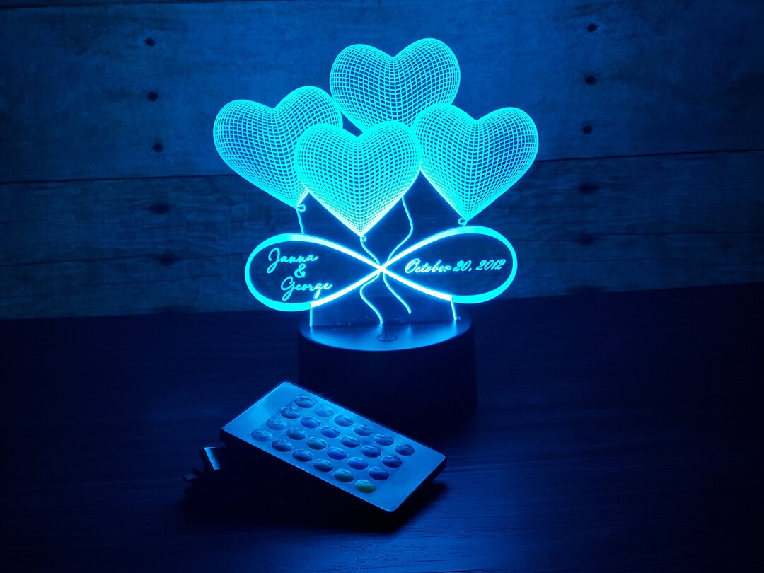 Personalized Anniversary Lamp: Heart Balloons, Infinity Symbol Night ...