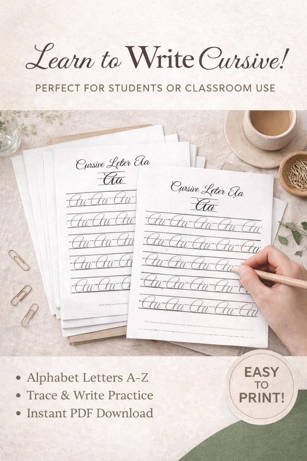 Cursive Handwriting Practice Worksheets A-Z | Traceable Alphabet (PDF ...