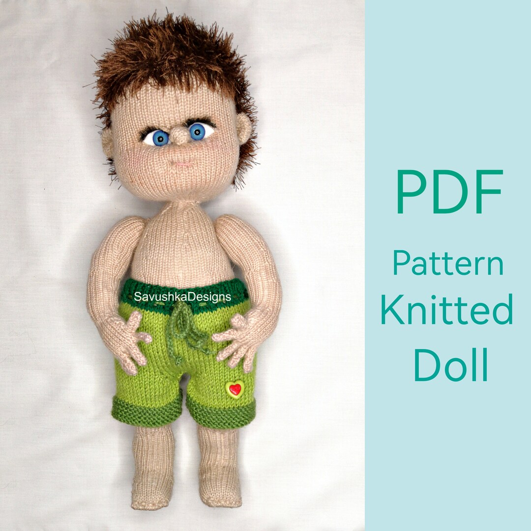 Boy Knitting Pattern, Knitted Doll Jamie With Sculpted Face and Body ...