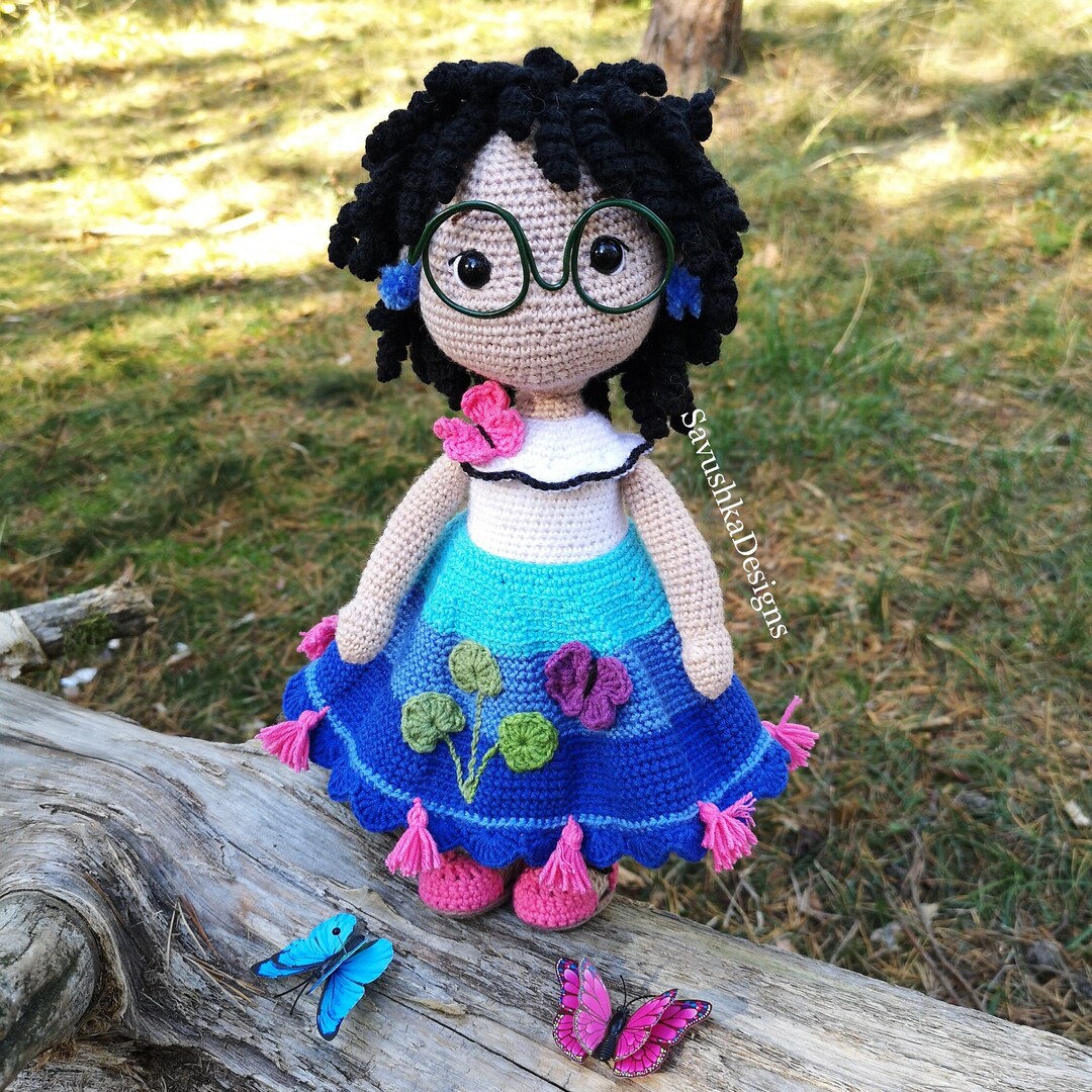 Crochet Doll Pattern Mirabel in Dress and Glasses, English PDF Crochet ...