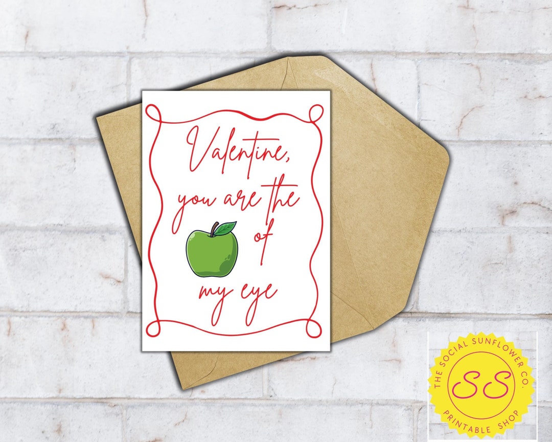 Printable Valentines Card, Apple Card, Funny Valentines Card, Sweet ...