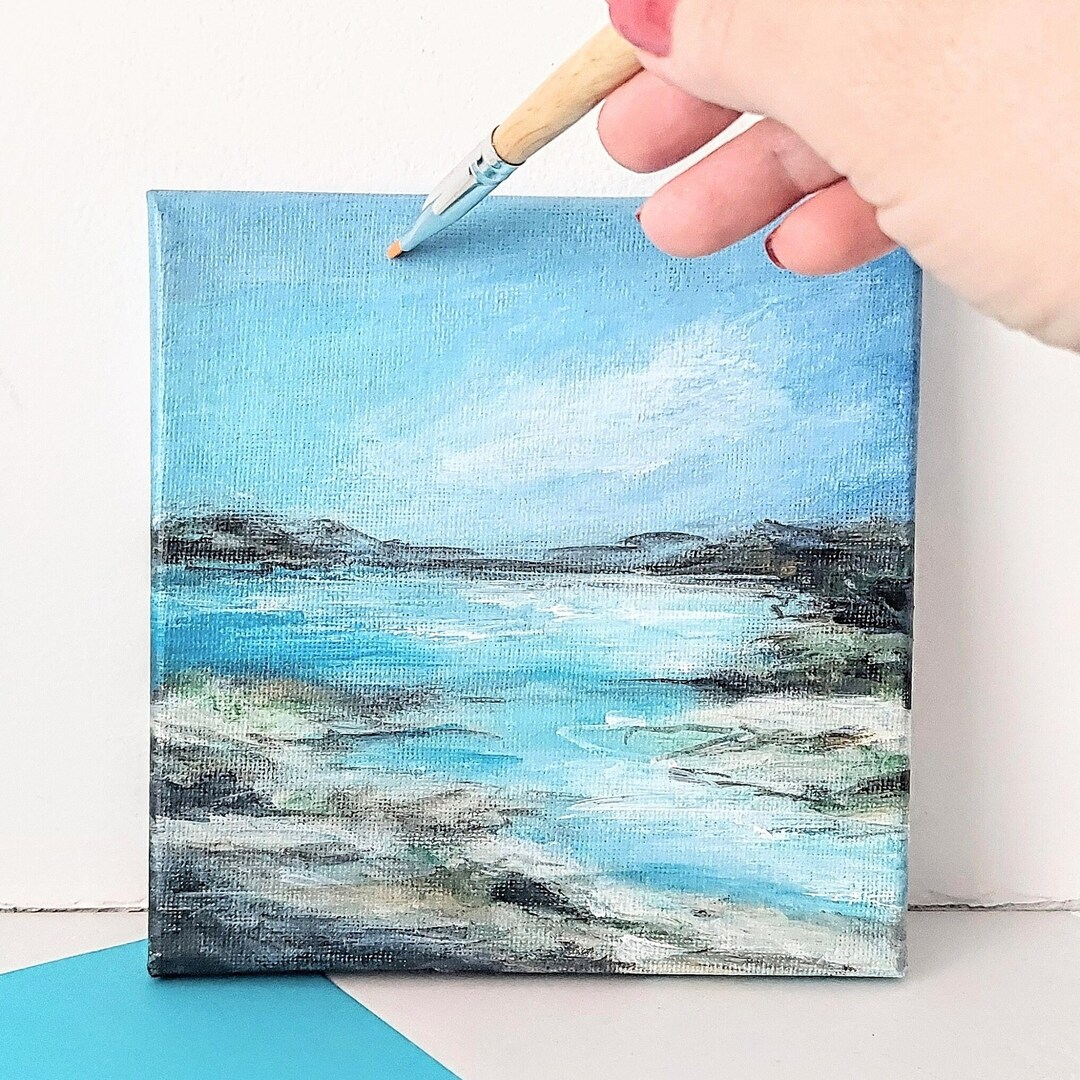 Miniature Coastal Artwork Ocean Tiny Abstract Art Calm Landscape ...