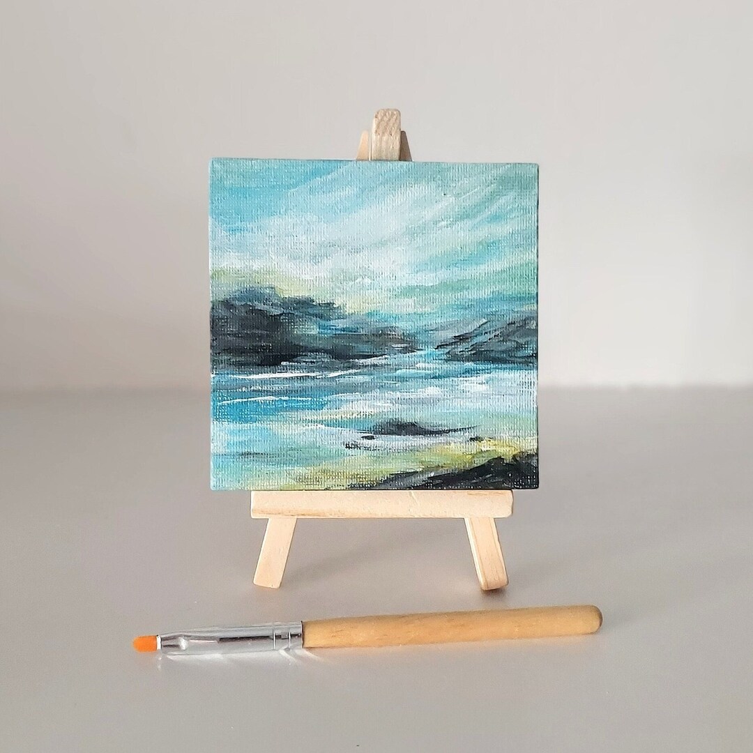 Coastal Scene Art Miniature 4x4 Landscape Abstract Picture ...
