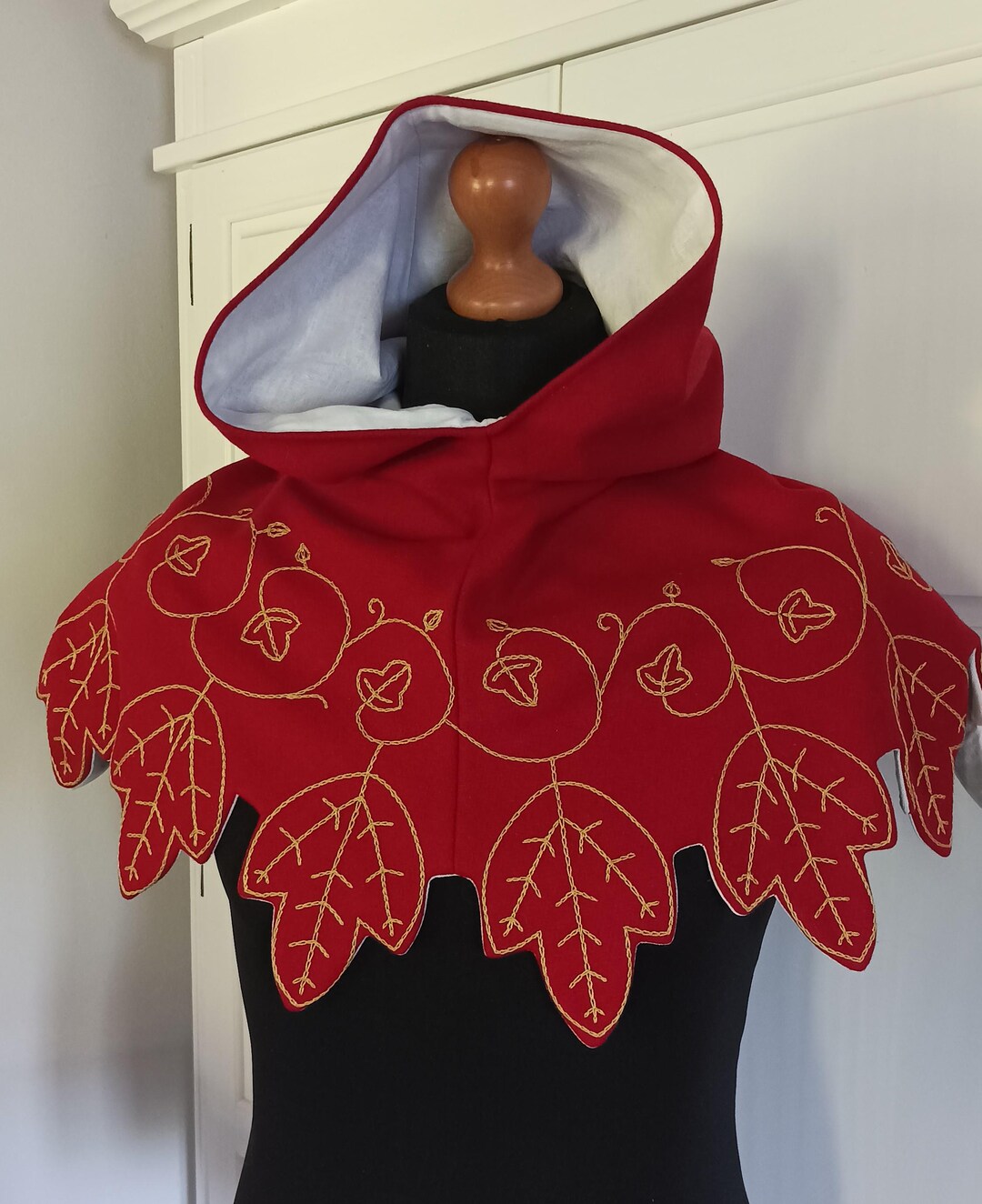 Red Woolen Medieval Hood With Hand Embroidery, Medieval Hood,cosplay ...