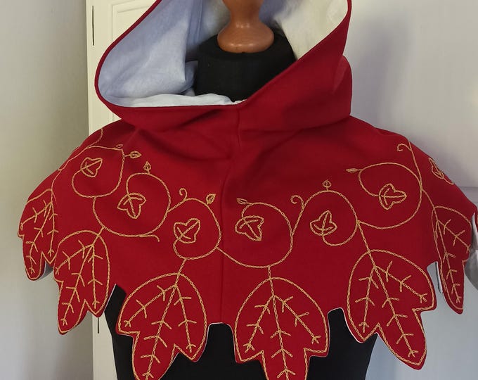 Red Woolen Medieval Hood With Hand Embroidery, Medieval Hood,cosplay ...