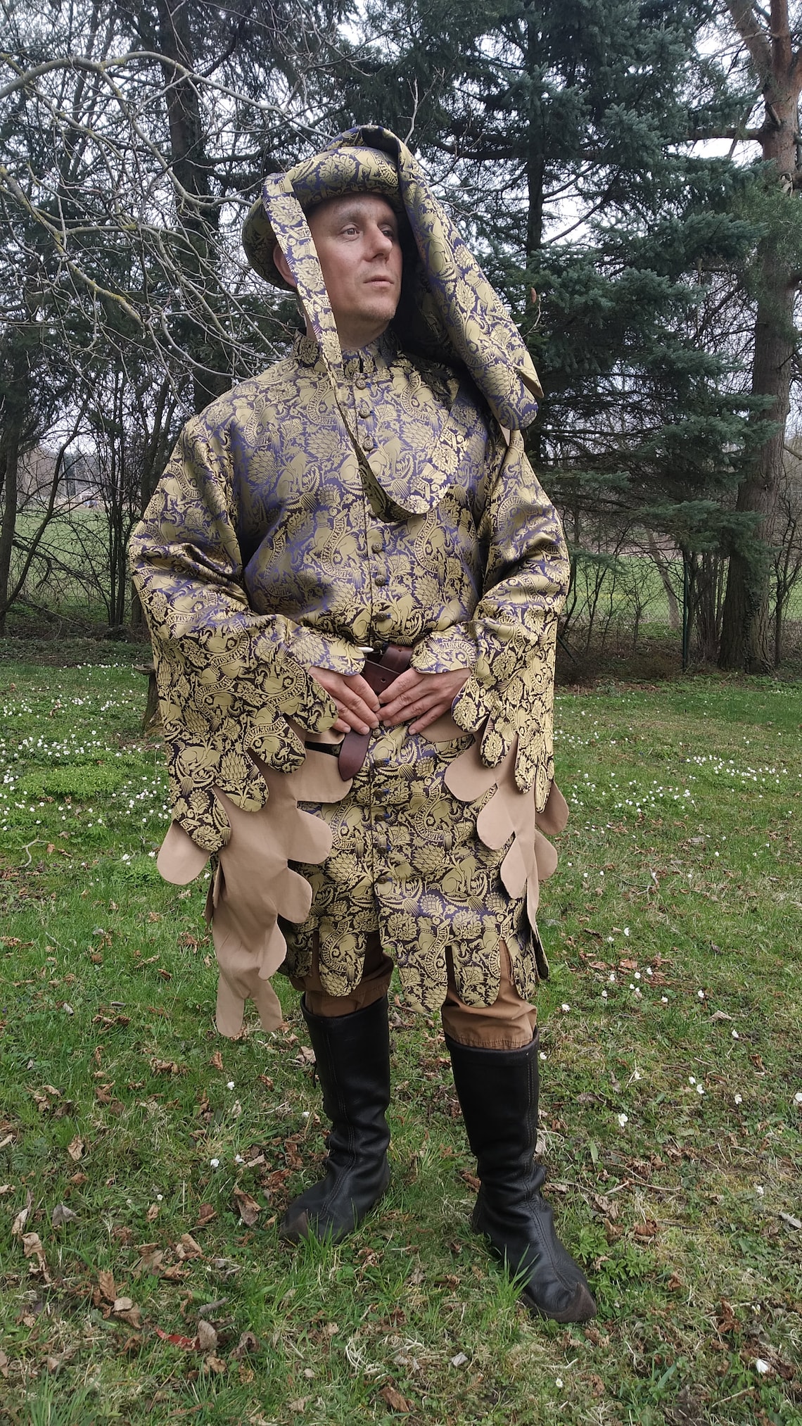 Medieval houpelande for men medieval coat medieval brocade | Etsy