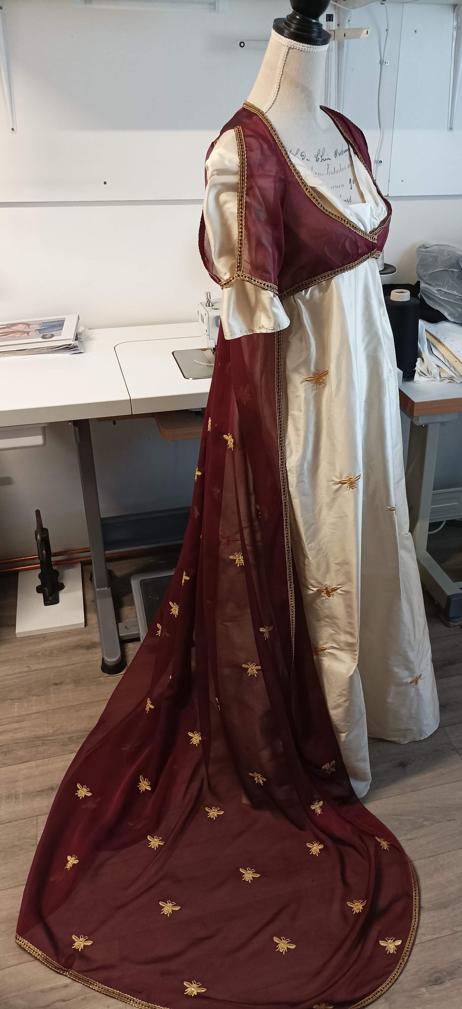 Regency Empire Dress, Histroical Costum, Silk Empire Dres, Embroidered ...