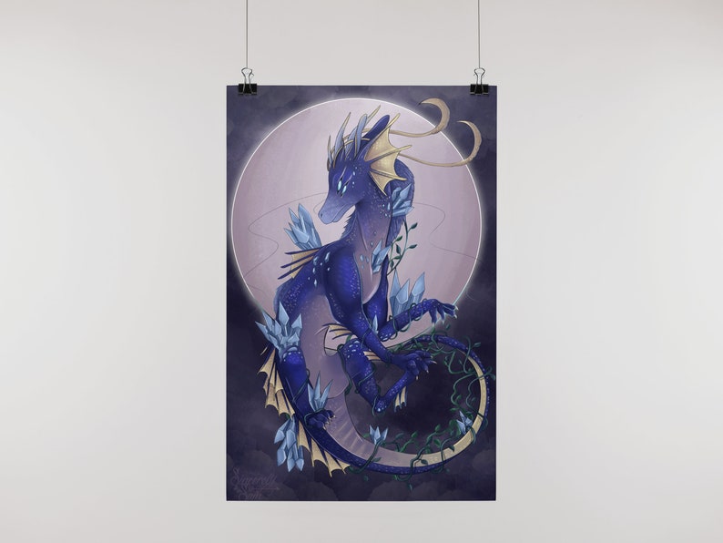 The Moonlit Dragon, Wall Art Poster, Illustration, Art Decor - Etsy