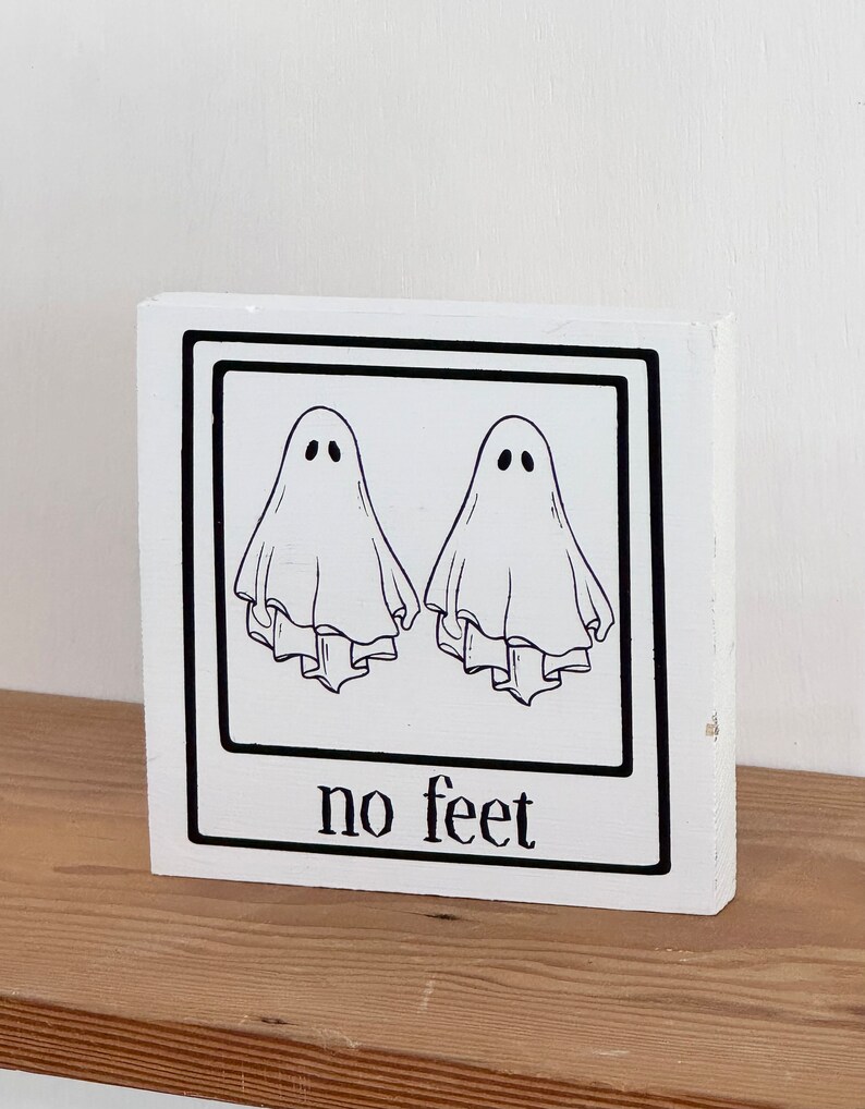 No Feet, Sheet Ghost Pained Mini Signs, Black or White, Tiered Tray ...