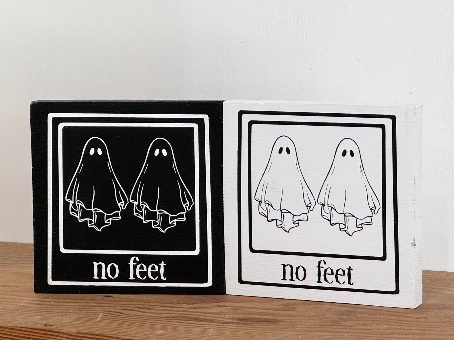 No Feet, Sheet Ghost Pained Mini Signs, Black or White, Tiered Tray ...