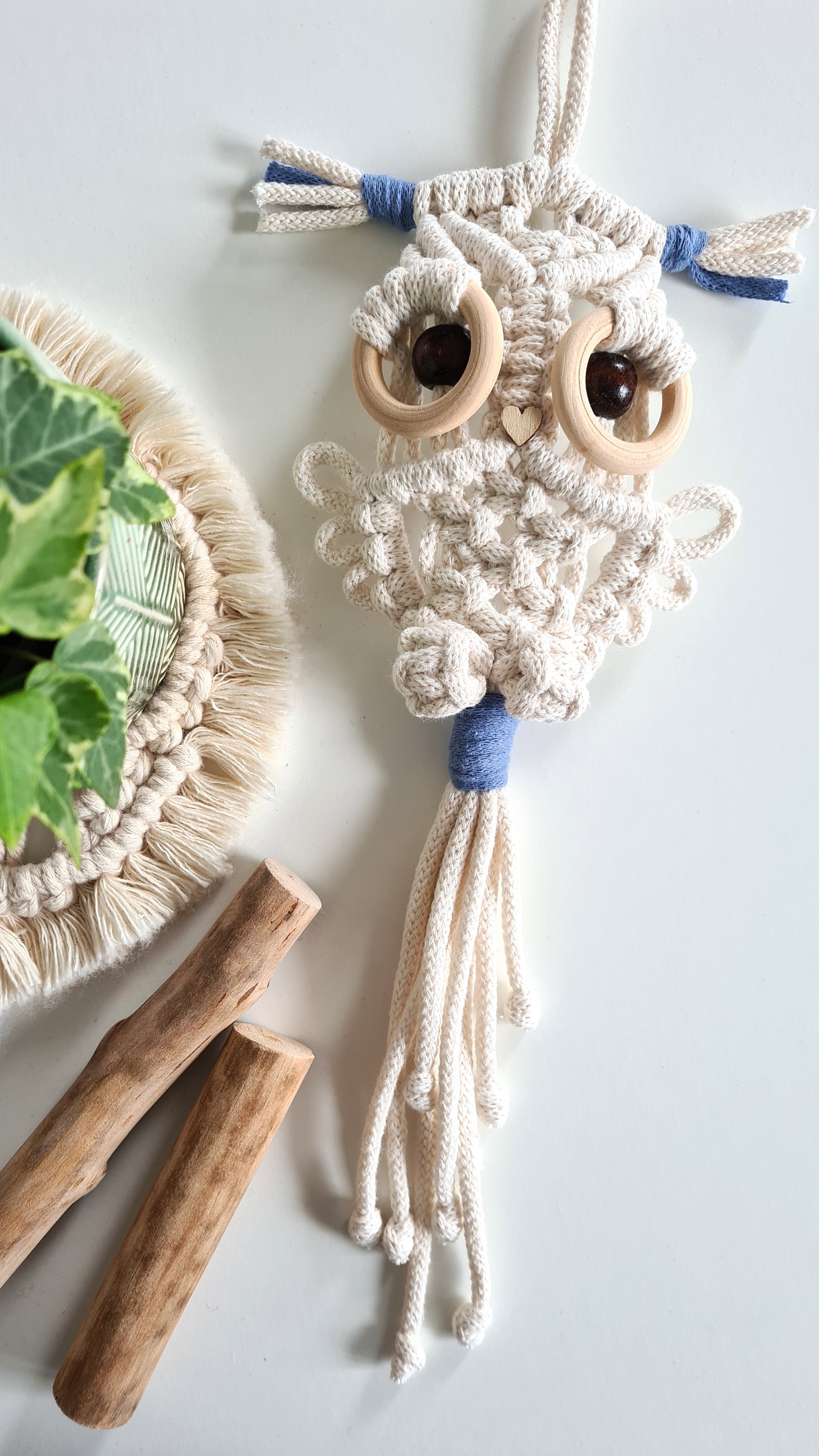 Macrame Owl, Mini Owl, Car Rear View, Mirror Hanging, Lucky Charm, Owl ...