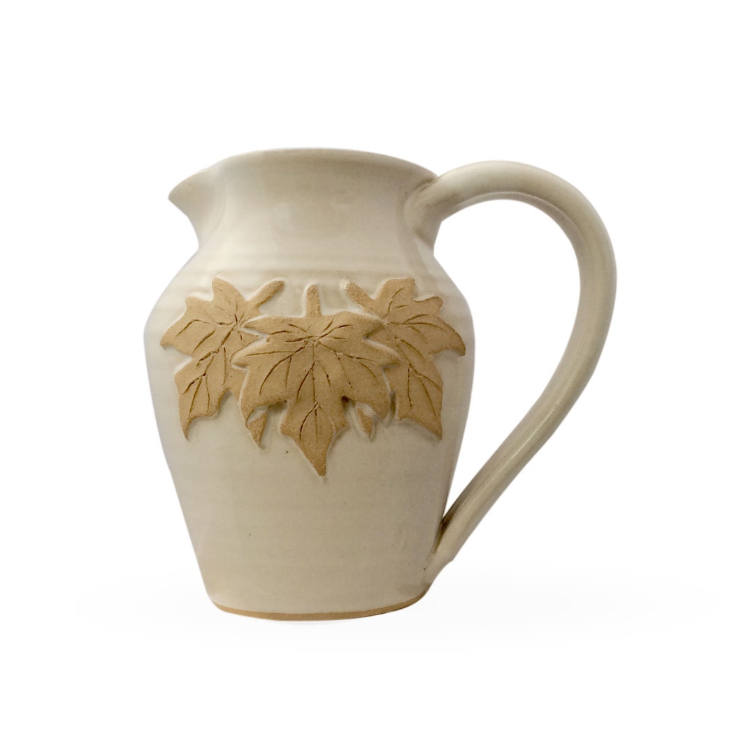Clayton Stoneware Pottery Pitcher With Raised Unglazed Maple - Etsy