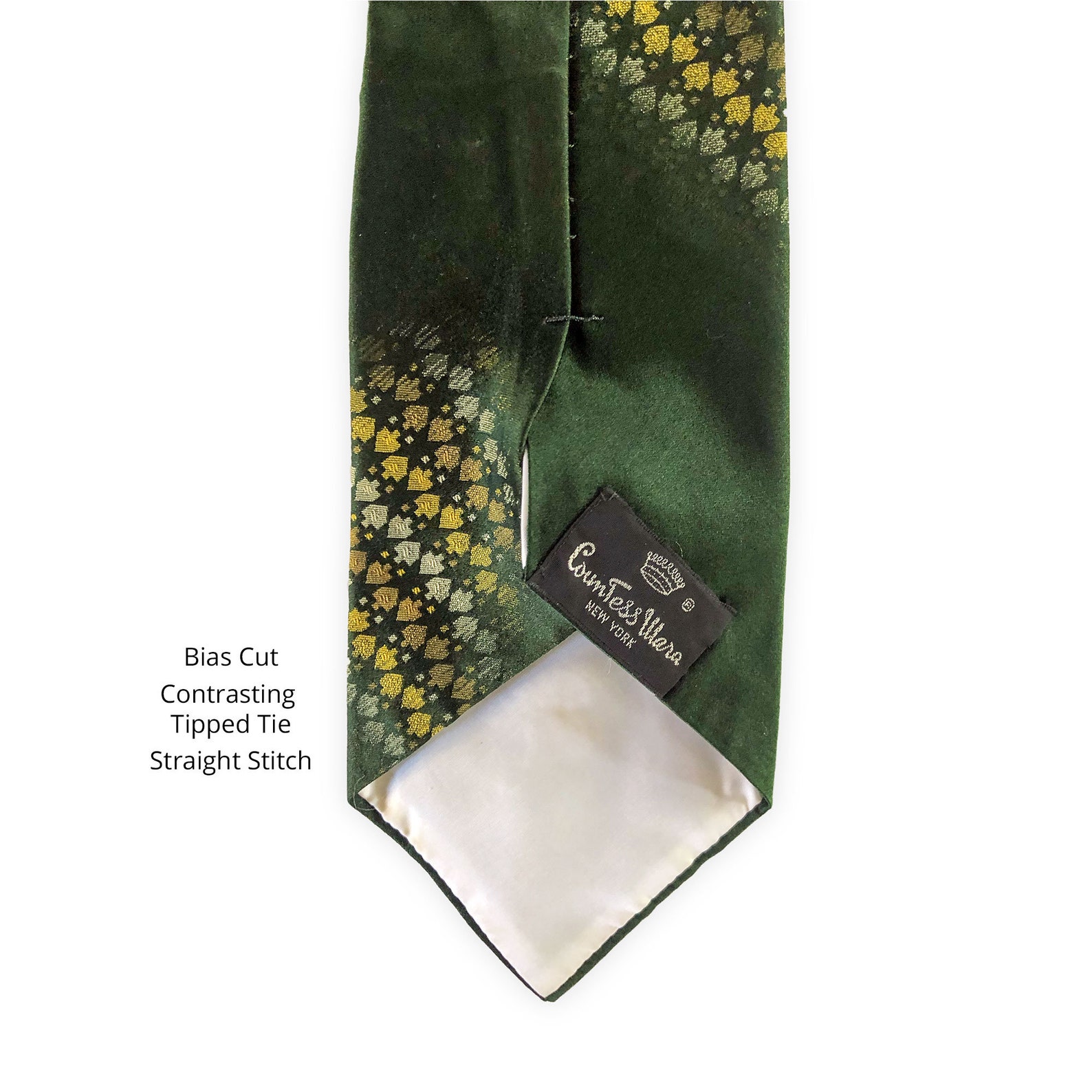 Vintage Countess Mara Green Patterned Tie (tipped Tie | Straight Stitch ...