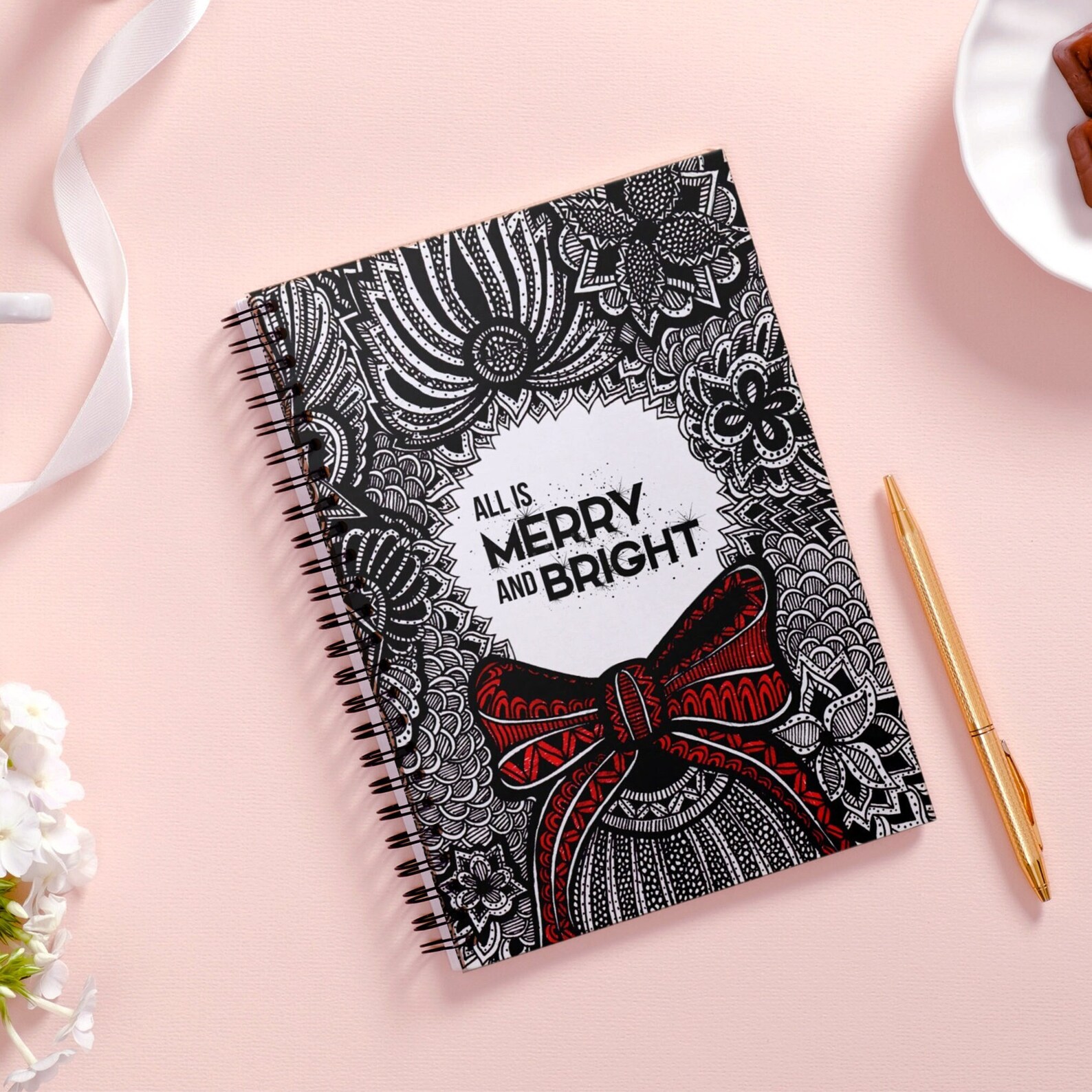 Christmas Notebook 80 Page Spiral Notebook Christmas Wreath Holiday ...