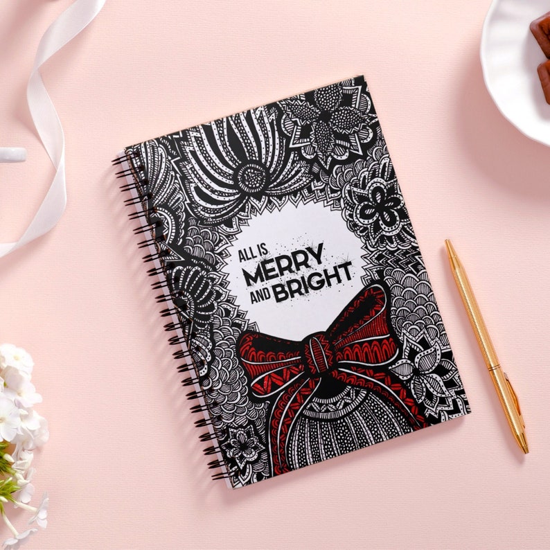 Christmas Notebook - 80 Page Spiral Notebook - Christmas Wreath ...