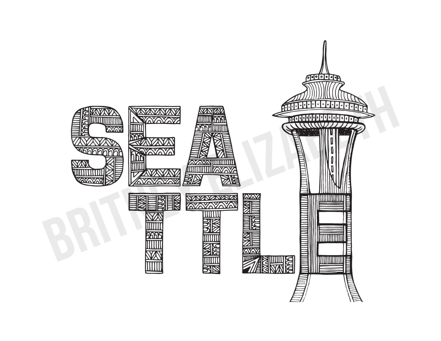 Coloring Page Download Printable Art Download Seattle Art Print PDF ...